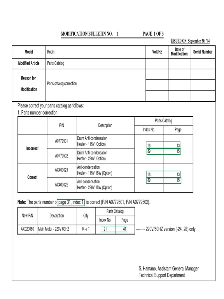 Modification Bulletin No. 1 Page 1 of 3 I: Please Correct Your Parts ...