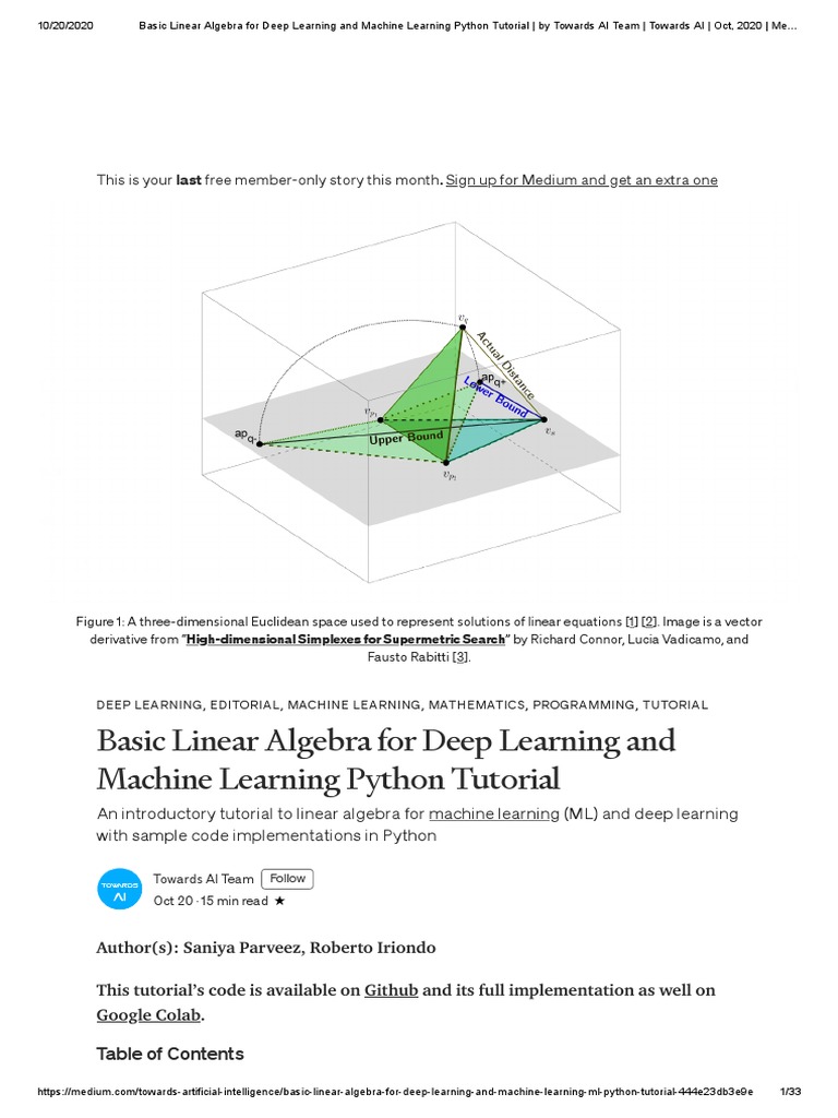 Basic Linear Algebra For Deep Learning and Machine Learning Python ...