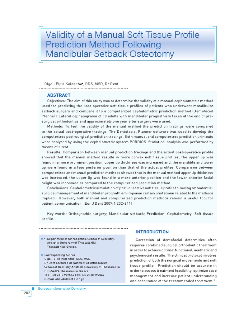 Validity of A Manual Soft Tissue Profile Prediction Method Following ...