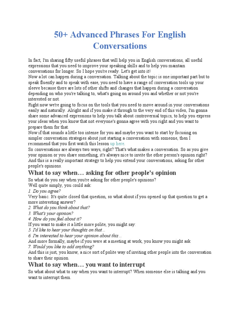 50+ Advanced Phrases For English Conversations | PDF | Conversation