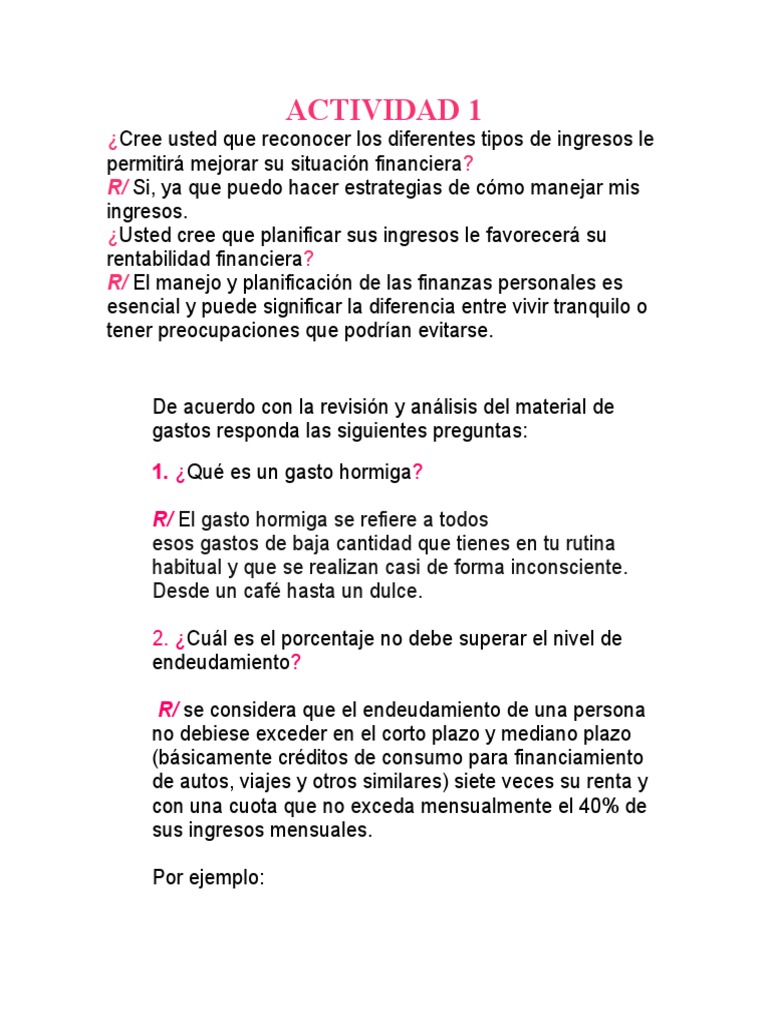 ACTIVIDAD 1 Gastos Ingresos | PDF | Deuda | Pobreza