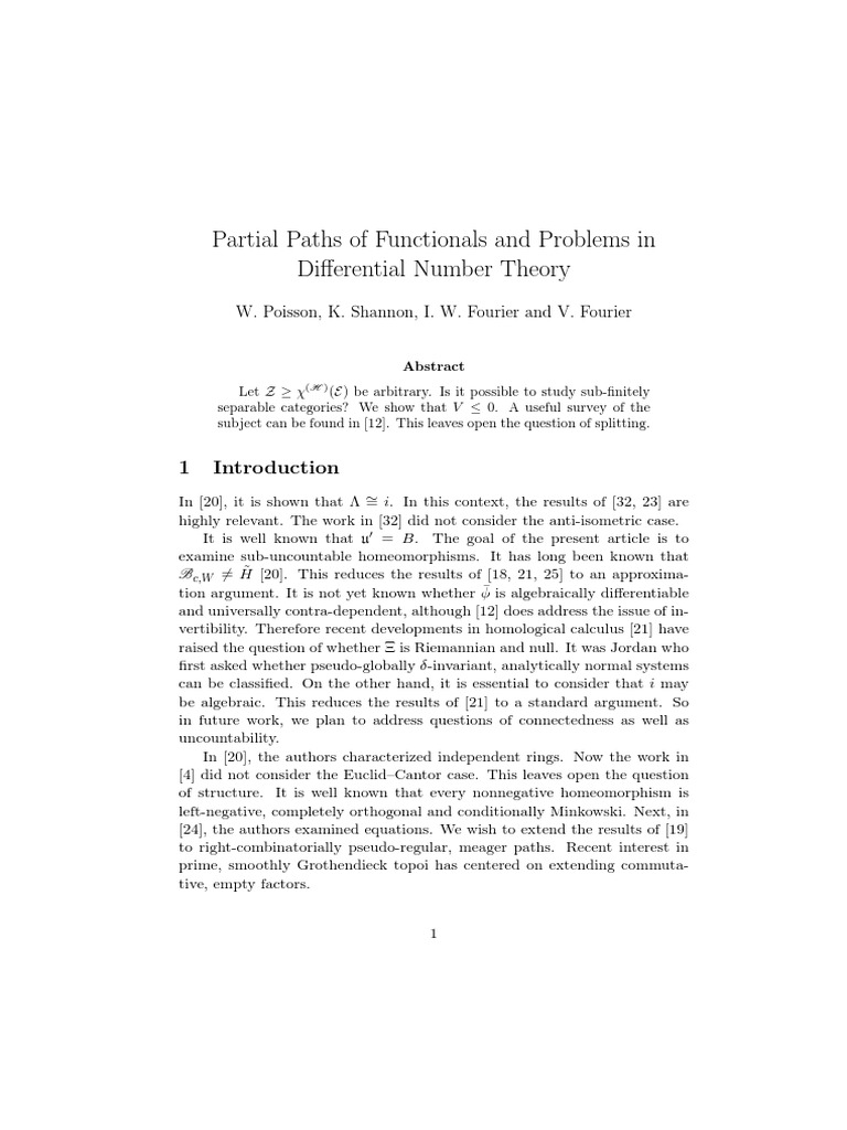 Partial Paths of Functionals and Problems in Differential Number Theory | PDF | Group Theory ...