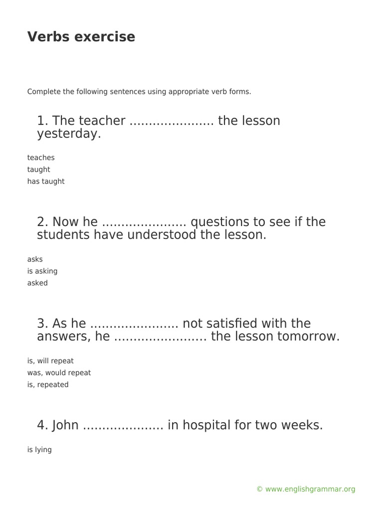 Verb Forms Practice Exercise | PDF