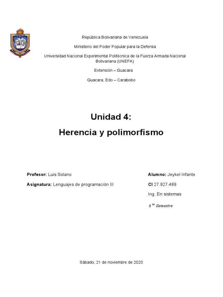Unidad 4 Herencia y Polimorfismo | PDF | Herencia (Programación ...