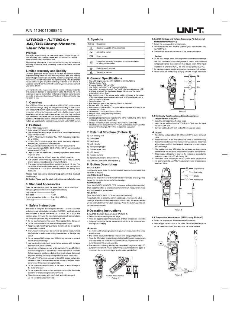 UT203+UT204+ English Manual | PDF
