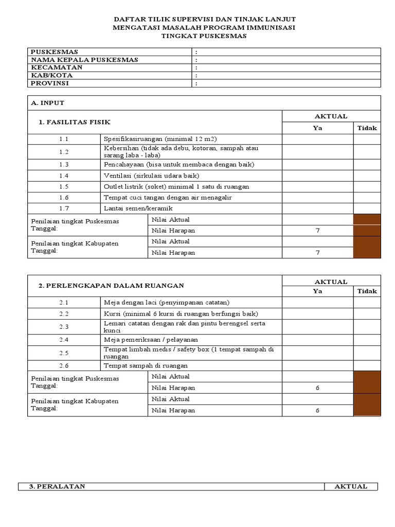 Daftar Tilik Supervisi Imunisasi | PDF