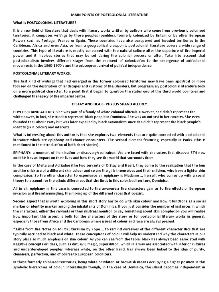 Literature Final - Phyllis Shand Allfrey O Stay and Hear - Parks | PDF ...