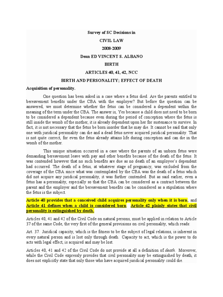 Civil Law - Part 1 Dean Ed Vincent Albano | PDF | Marriage | Judgment (Law)