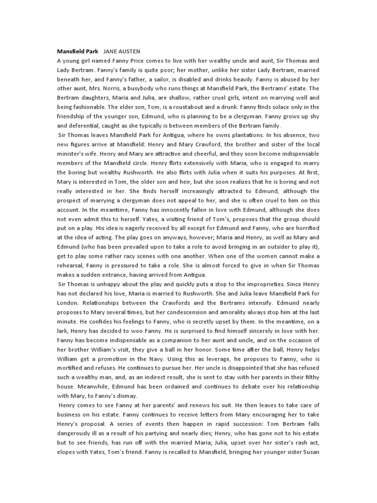 Summary | PDF | Mansfield Park
