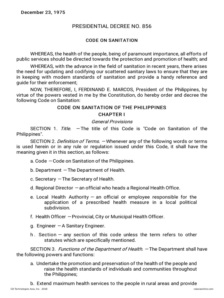 70983-1975-Code - On - Sanitation - of - The - Philippines | PDF ...