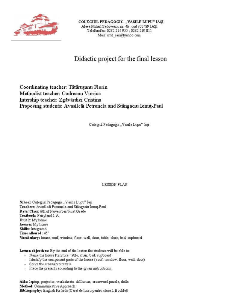 Final Lesson Plan: My Home | PDF | Pedagogy | Learning