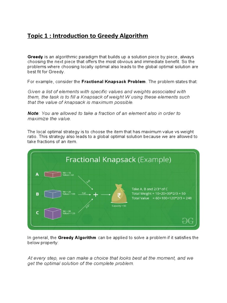 Topic 1 Introduction To Greedy Algorithm Pdf Mathematical 1262