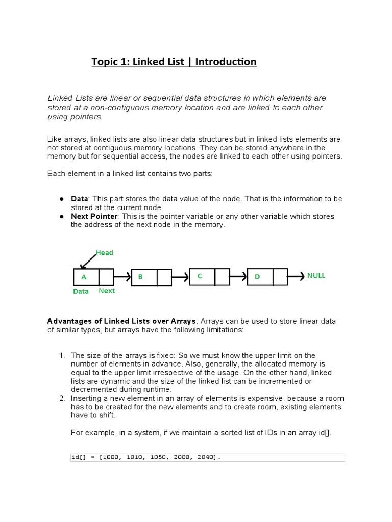 Topic 1: Linked List - Introduction | PDF | Array Data Structure ...