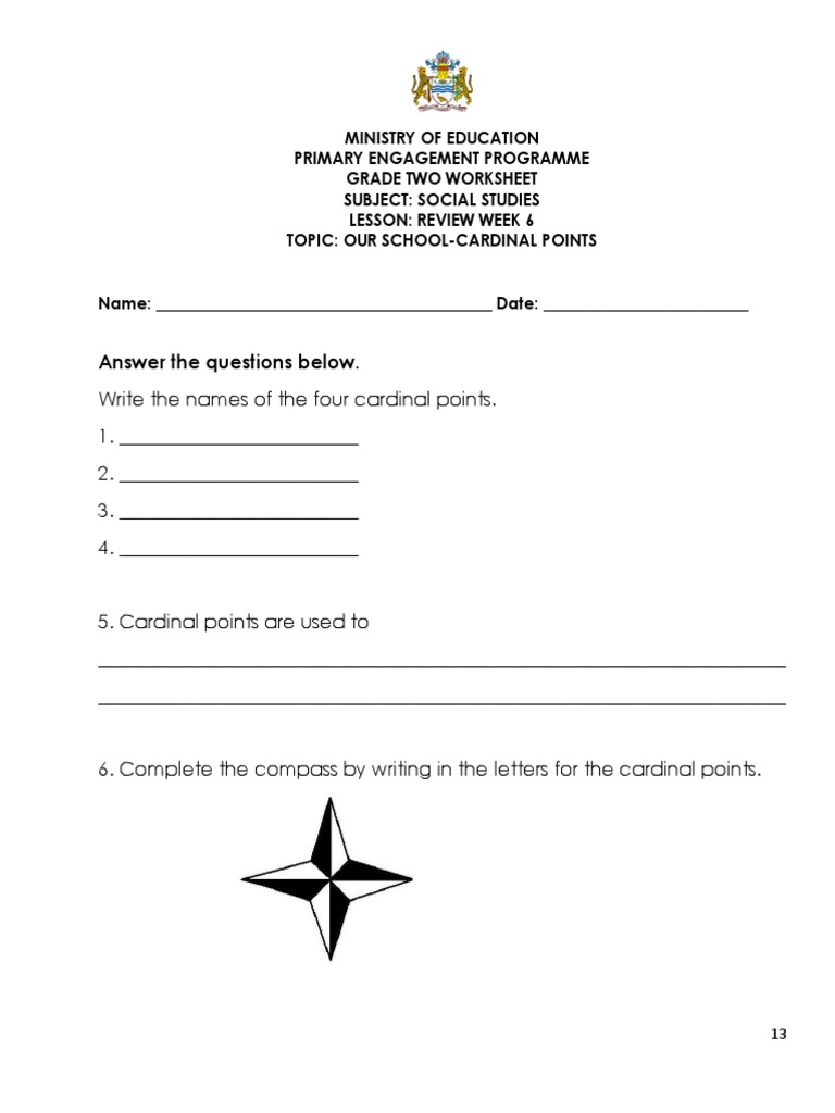 Grade 2 Social Studies Worksheet: Cardinal Points | PDF