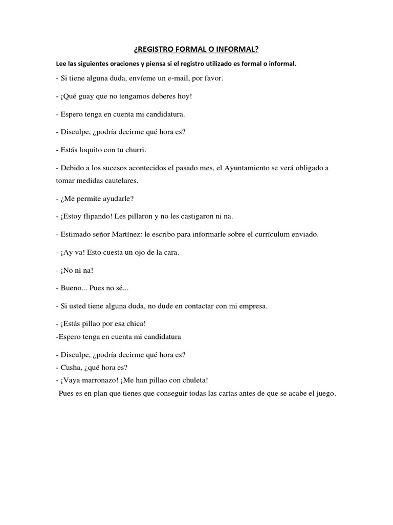 Registro Formal o Informal | PDF