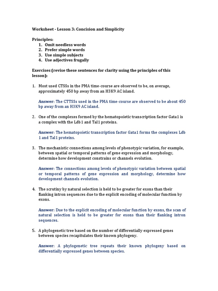 Concision and Simplicity Worksheet | PDF | Gene | Mutation