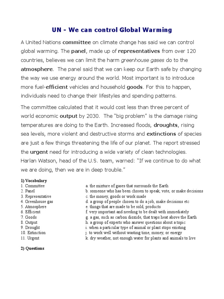 TNE - Conversation Lesson On Global Warming and Environm Fun Activities ...