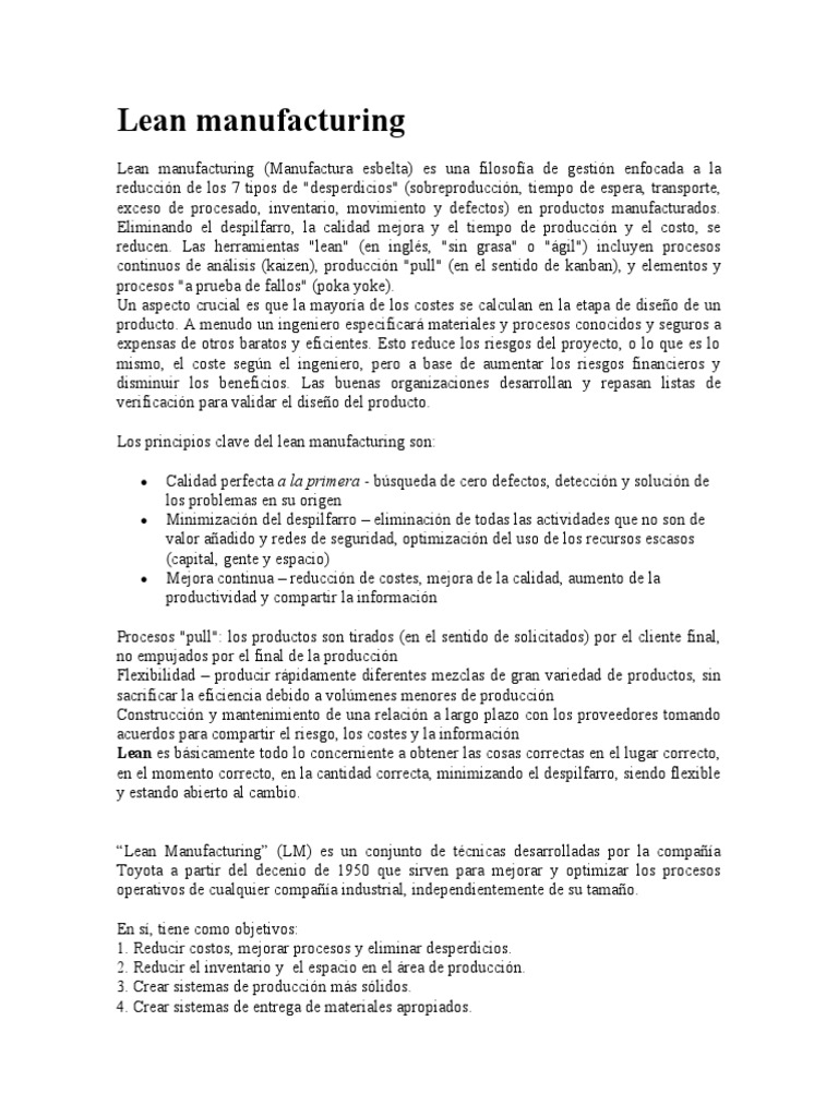 Lean Manufacturing | PDF | Lean Manufacturing | Gestión de Procesos de ...