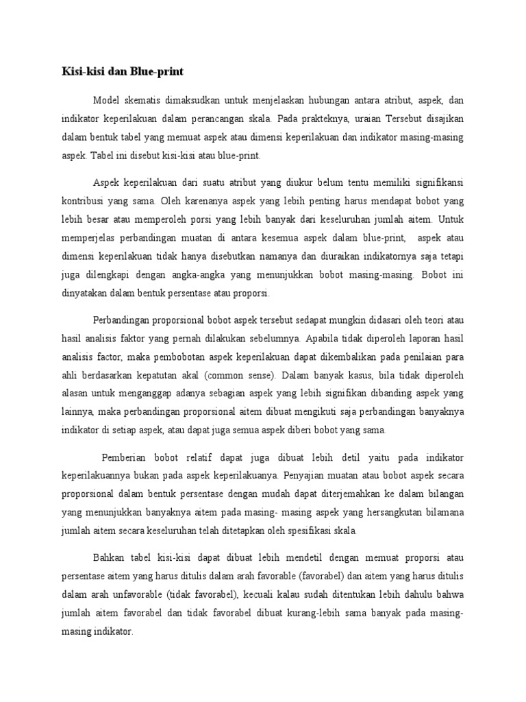Kisi-Kisi Dan Blue Print | PDF