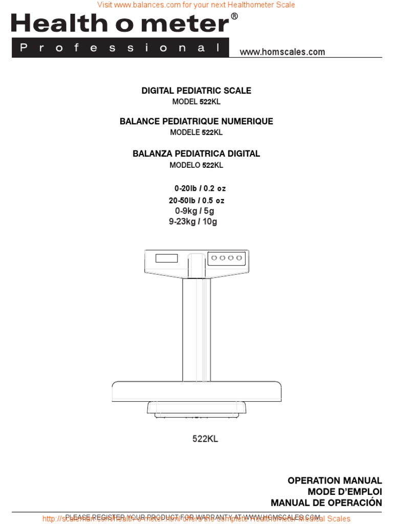 Operating Instructions for the Healthometer Model 522KL Digital ...