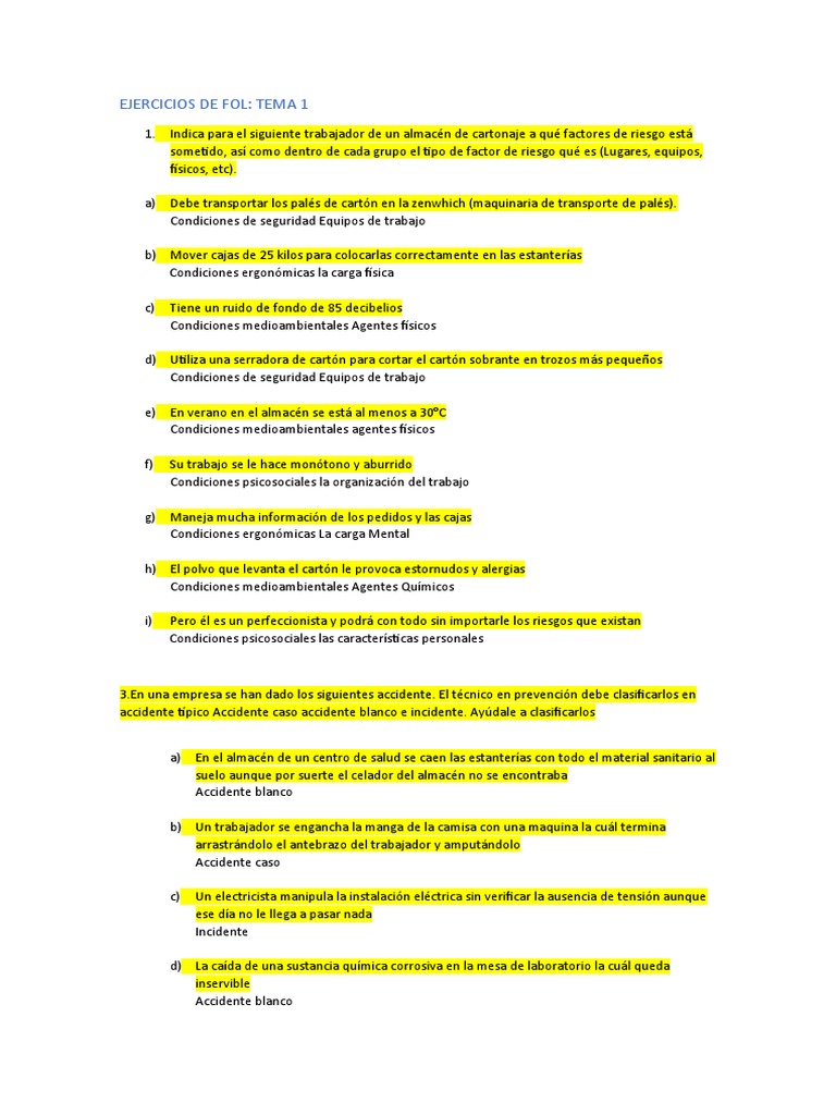 Ejercicios de Fol Tema 1 | PDF | Factores humanos y ergonomía | Seguridad y salud ocupacional