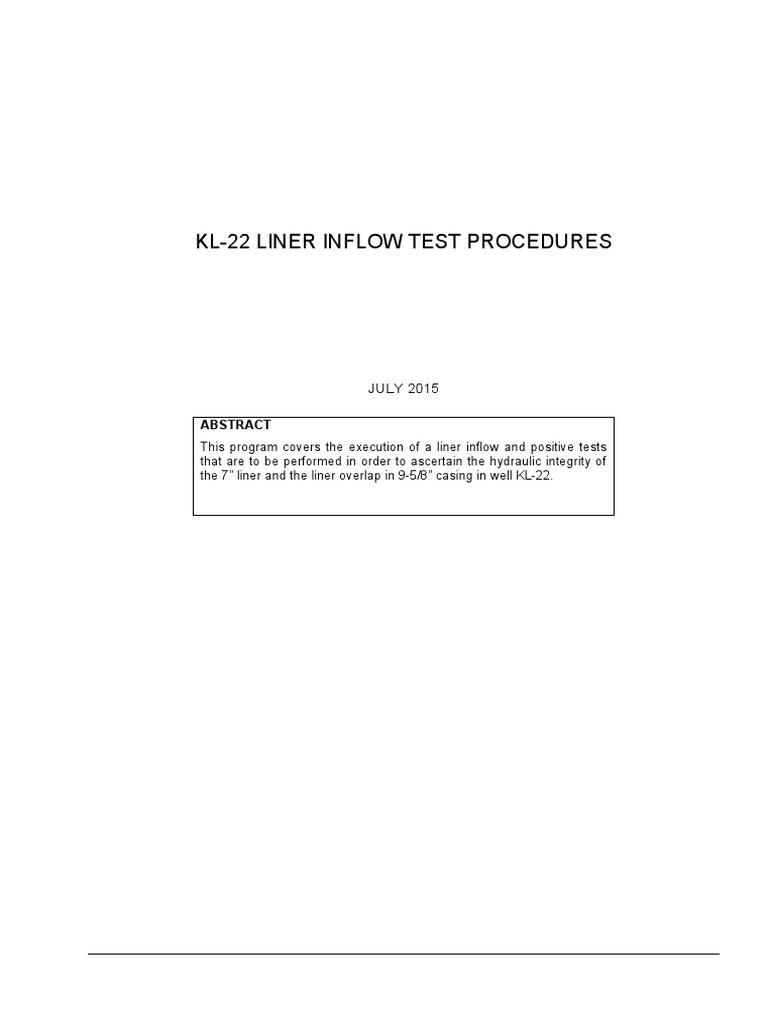 KL-22 Liner Inflow Test Guide | PDF | Drilling Rig | Pressure