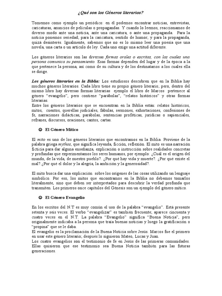 Generos Literario de La Biblia | PDF | Evangelios | Evangelio de Marcos