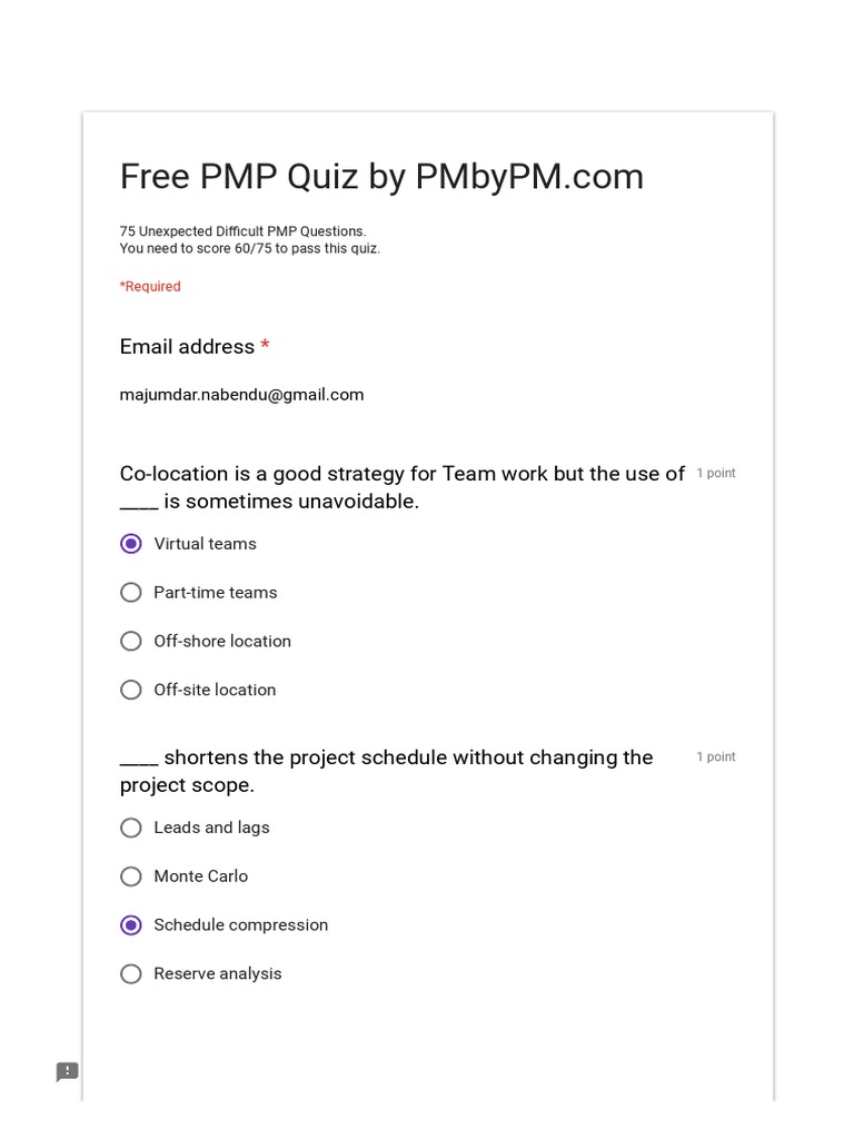 Free PMP Quiz | PDF | Project Management | General Contractor