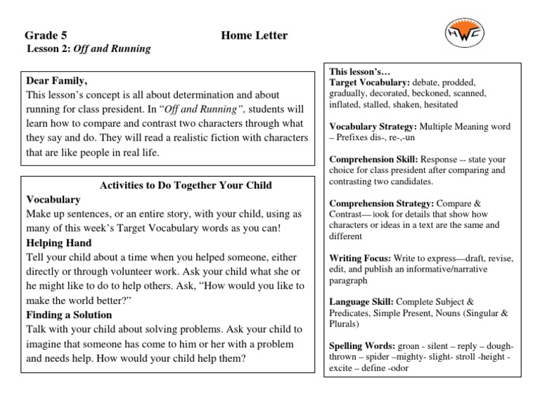 Grade 5 L2 Off and Running | PDF | Reading Comprehension | Vocabulary