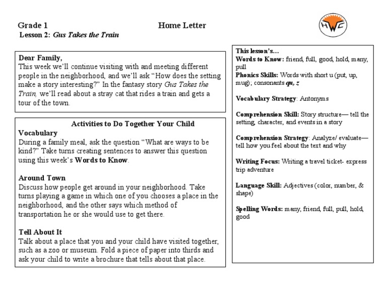 Gus Takes the Train Lesson Overview | PDF