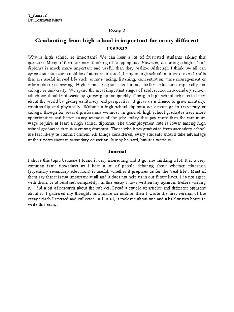 Graduating From High School Is Important For Many Different Reasons | PDF