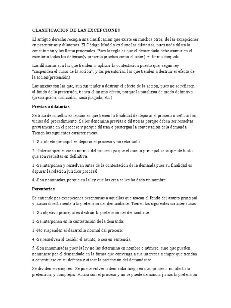Clasificación de Las Excepciones | PDF | Ley procesal | Demanda judicial