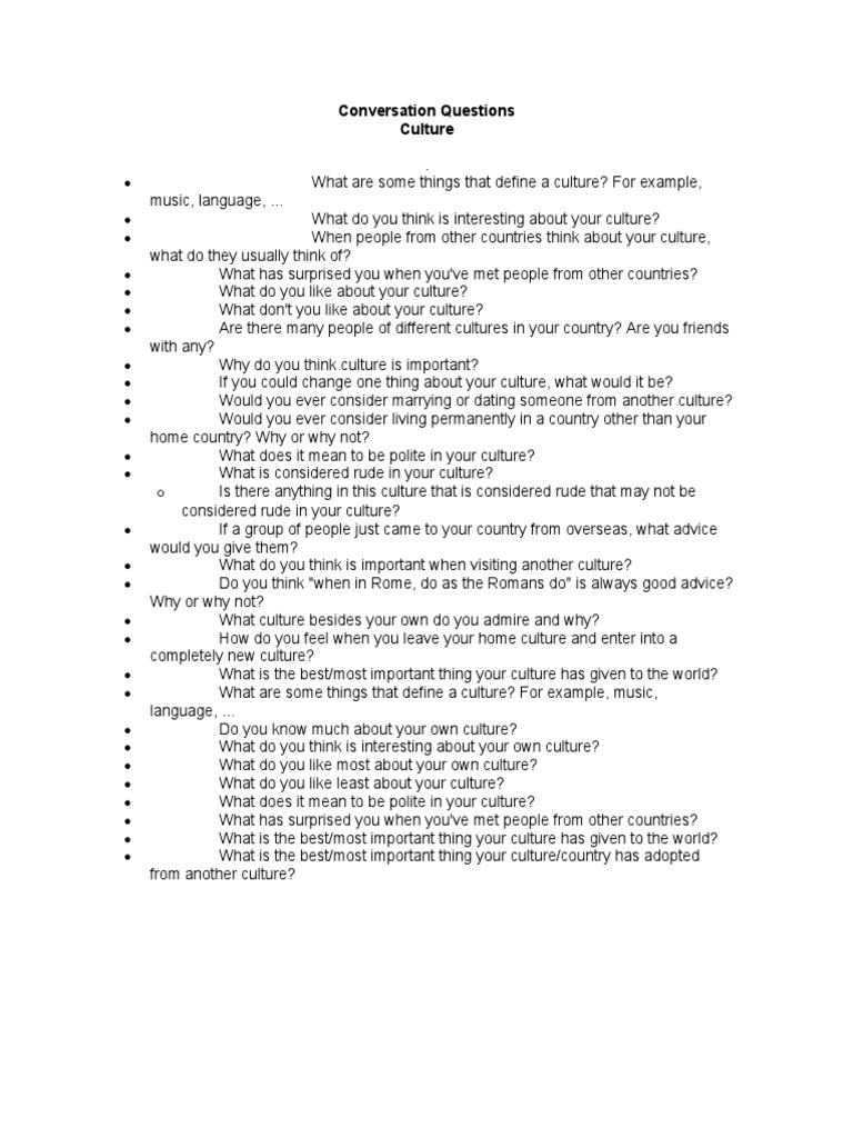 Conversation Questions Culture | PDF