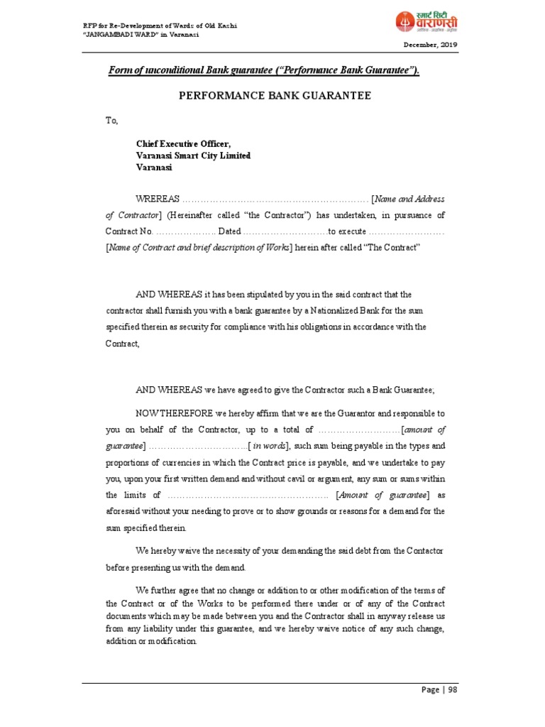 Form of Unconditional Bank Guarantee ("Performance Bank Guarantee ...