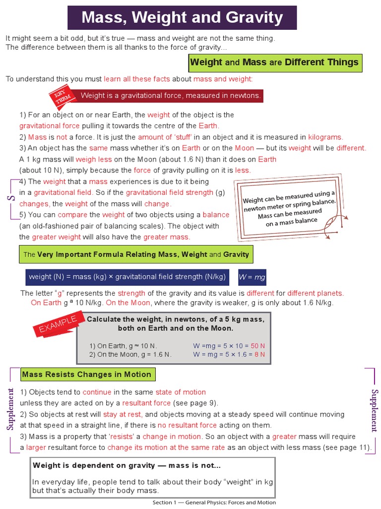Mass, Weight and Gravity | PDF | Weight | Mass