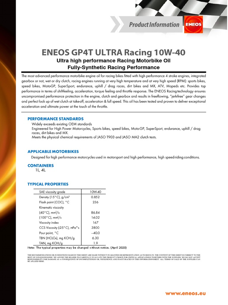 PDS ENEOS GP4T ULTRA Racing 10W40 2020 | PDF