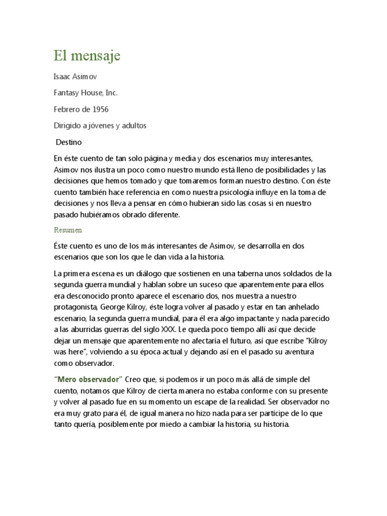 El mensaje de Kilroy en Asimov | PDF | Isaac Asimov | Cuentos