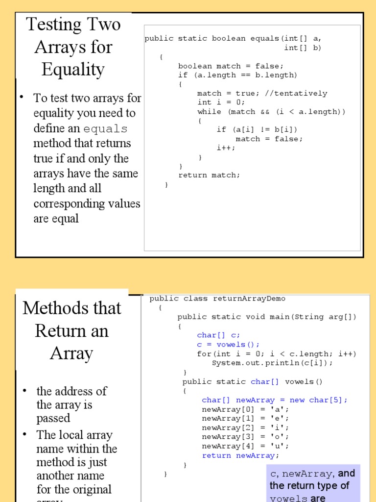 Testing Two Arrays For Equality Pdf Array Data Structure Array Data Type