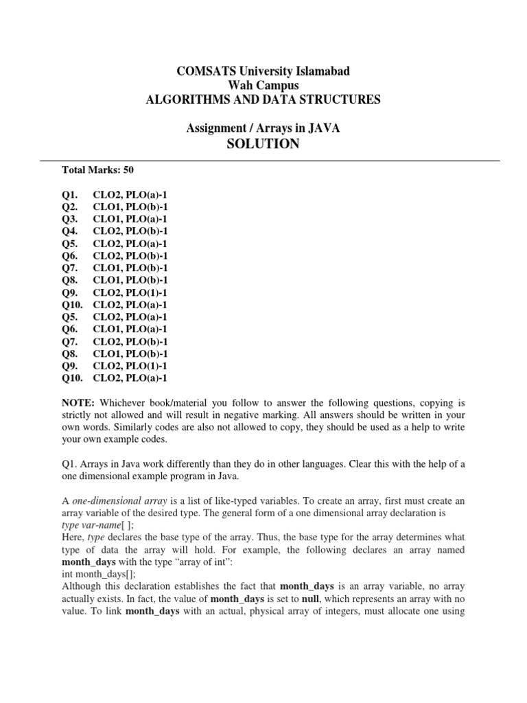 Assignment Arrays Java Solution Pdf Array Data Structure Data Type 5383