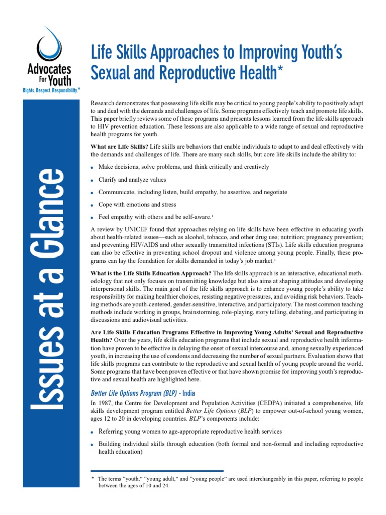 Life Skills Approaches To Improving Youth's SRH | PDF | Reproductive ...
