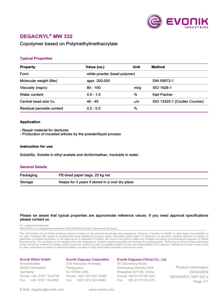 Degacryl MW332 | PDF