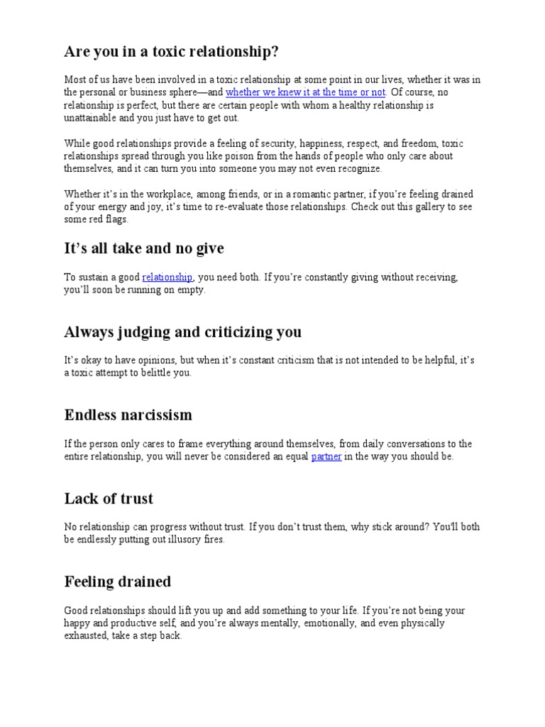 Are You in A Toxic Relationship | PDF | Psychological Abuse | Feeling