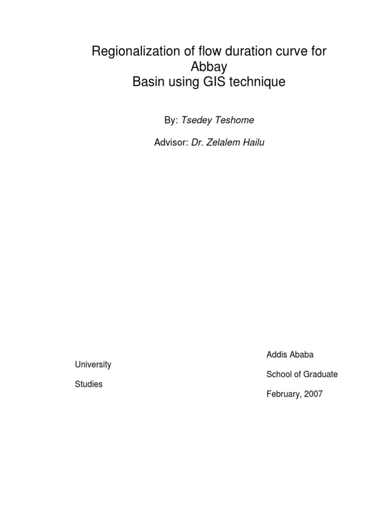 Regionalization of Flow Duration Curves for the Abbay River Basin in Ethiopia Using Geographic ...