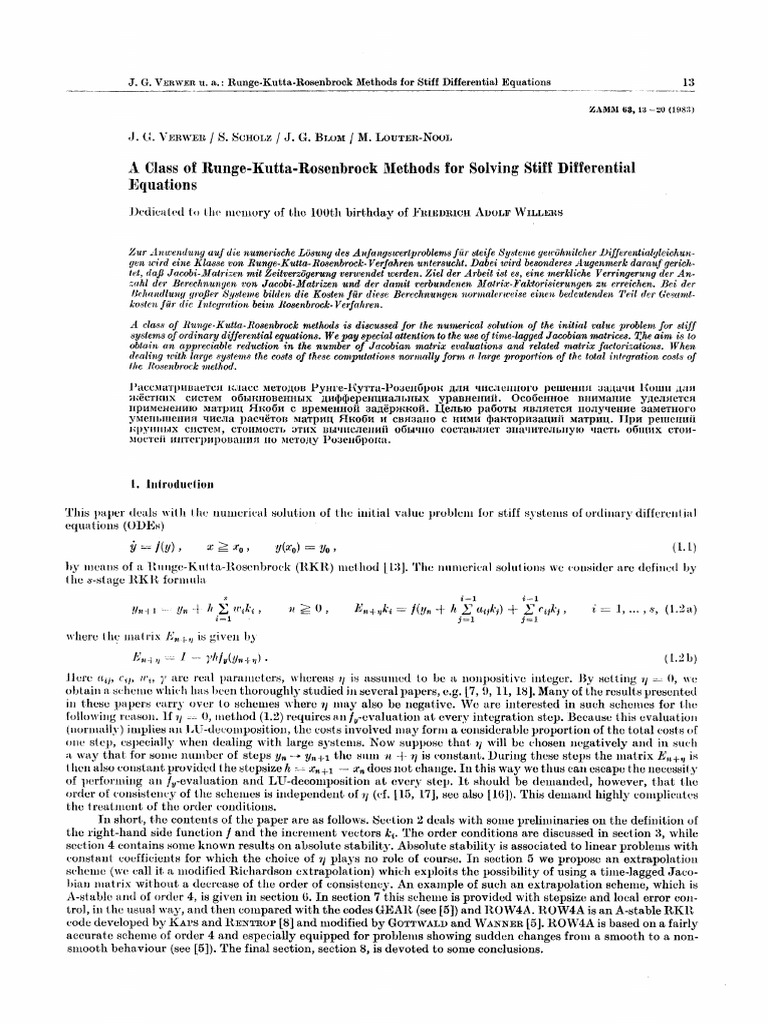 A Class of Runge-Kutta-Rosenbrock Methods For Solving Stiff Diferential Equations | PDF ...