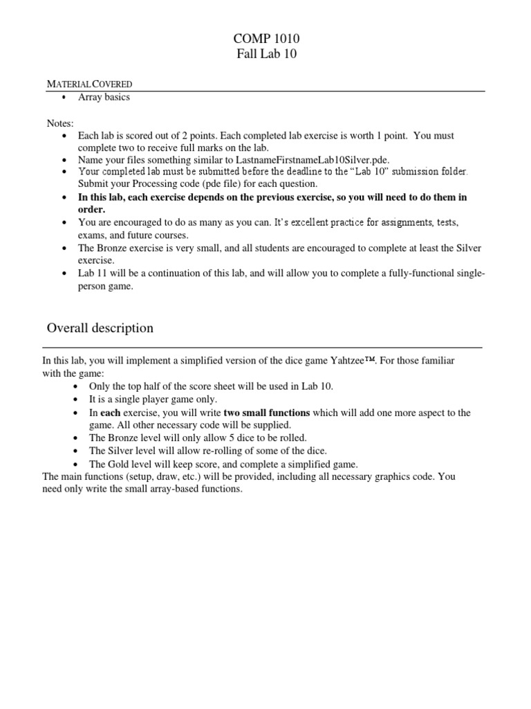 COMP 1010 Fall Lab 10: Overall Description | PDF | Subroutine | Integer (Computer Science)