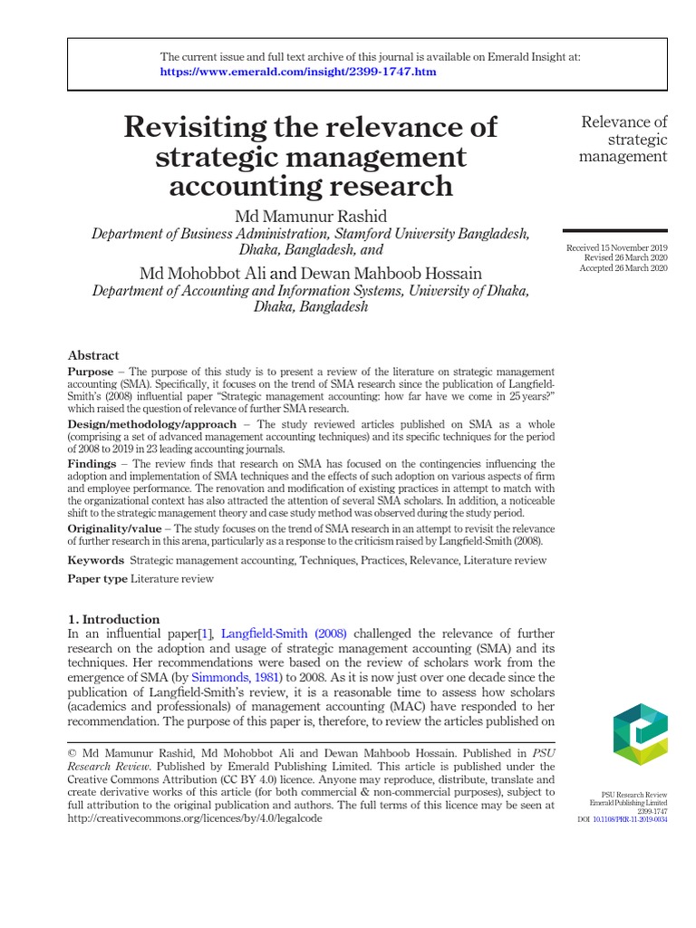 Revisiting The Relevance of Strategic Management Accounting Research ...