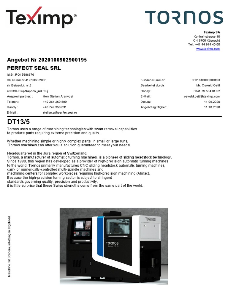 Angebot NR 2020100902900195 Perfect Seal SRL: Teximp SA | PDF ...