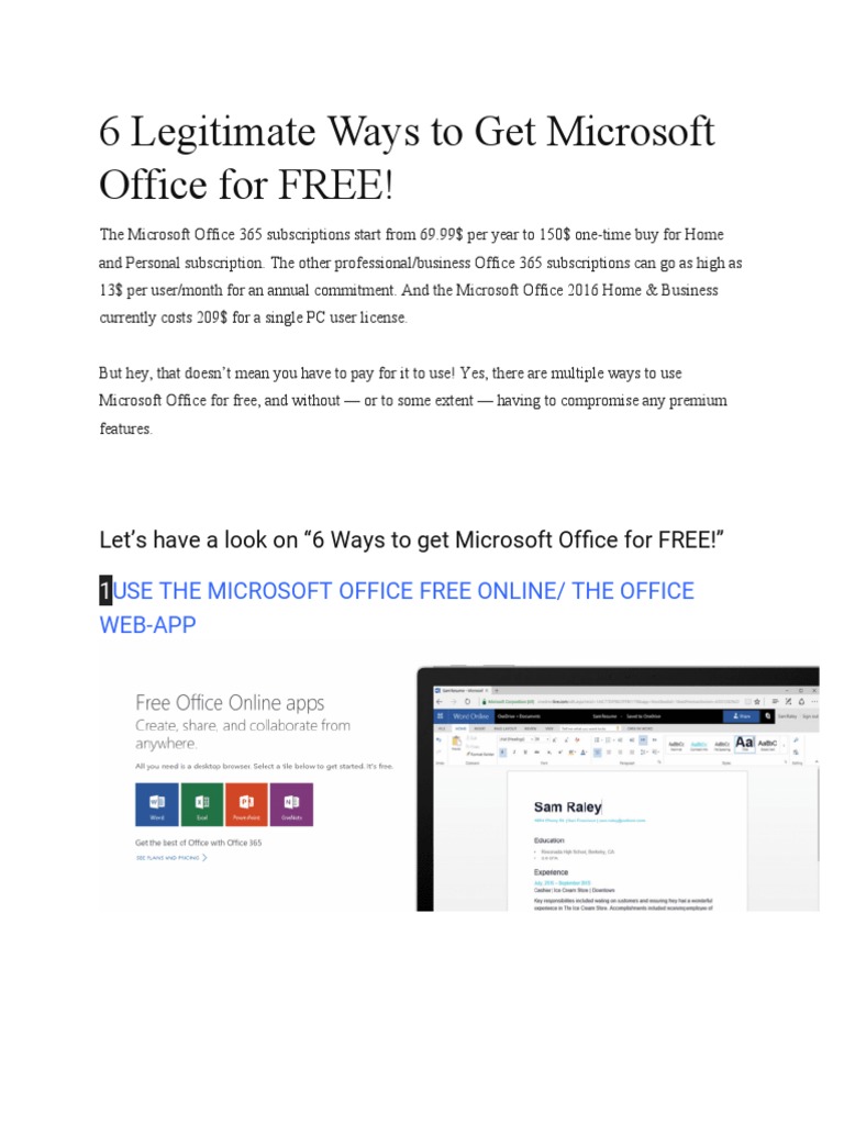 6 Legitimate Ways To Get Microsoft Office For FREE | PDF
