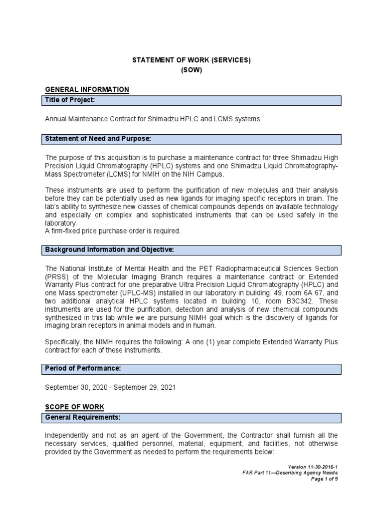 Statement of Work (Services) (SOW) General Information Title of Project | Download Free PDF ...