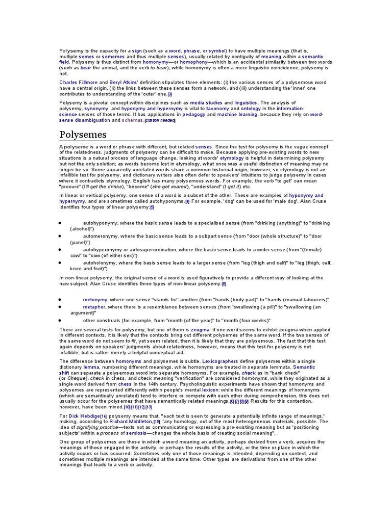 Polysemes: Polysemy Is The Capacity For A | Download Free PDF ...